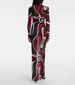 Emilio Pucci Printed Tulle-trimmed Jersey Maxi Dress