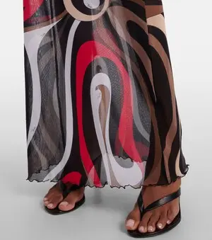 Emilio Pucci Printed Tulle-trimmed Jersey Maxi Dress