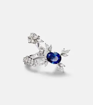Yeprem 18kt White Gold Ring With Diamonds And Sapphire - Silver