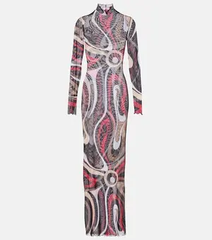 Emilio Pucci Printed Tulle-trimmed Jersey Maxi Dress - Multicoloured