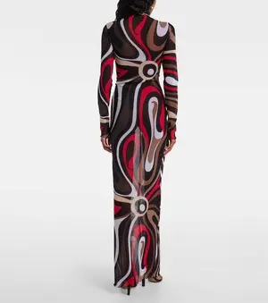 Emilio Pucci Printed Tulle-trimmed Jersey Maxi Dress