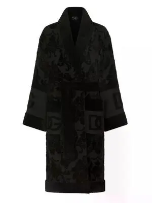 Dolce & Gabbana Logo Monogram Jacquard Bathrobe - Black