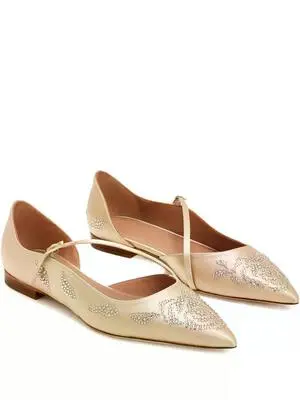 MALONE SOULIERS Crystal-embellished Pointed-toe Flat Pumps - Plapla Platino/platino