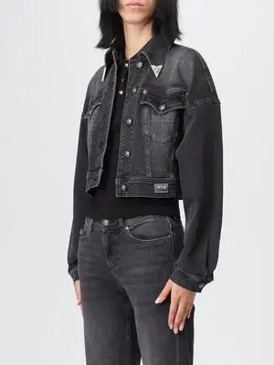 Versace Cropped Denim Jacket With Embellished Back