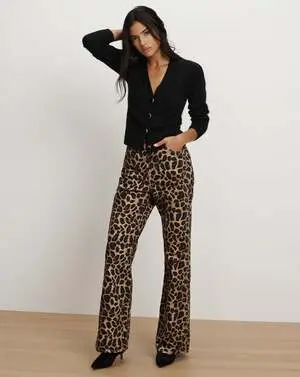 Veronica Beard Taylor Leopard Wide-leg Jean