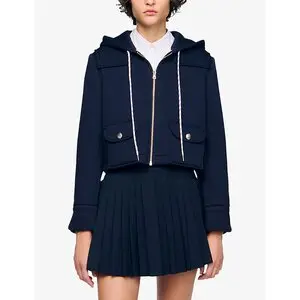 Sandro Hooded Woven Jacket - Navy Blue
