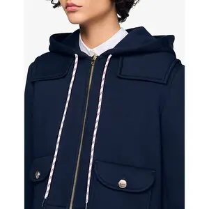 Sandro Hooded Woven Jacket - Navy Blue