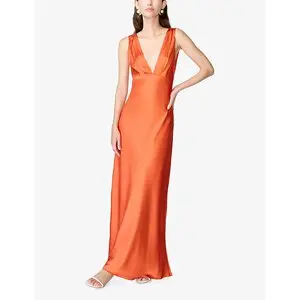 OMNES Casey V-neck Satin Maxi Dress