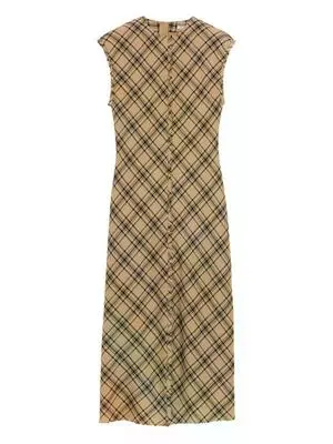 Ami Checked Wool Long Dress - Brown