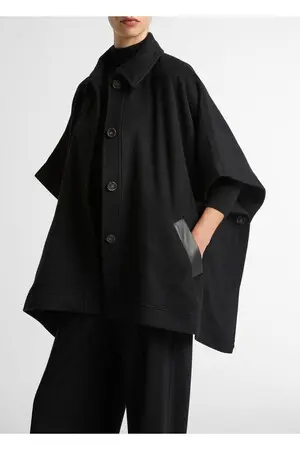 Vince Leather-trim Wool Cape - Black