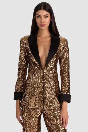 Alice + Olivia Sequin Blazer With Satin Lapels