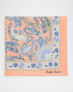 Ralph Lauren Paisley Silk Habotai Pocket Square - Orange Pop