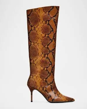 Staud STAUD Sebastian Embossed Leather Knee-High Boots - Snake