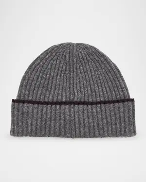 Brunello Cucinelli Cashmere Rib Beanie Hat - Dark Grey