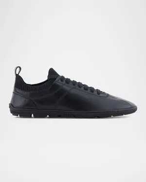Giorgio Armani Leather Low-Top Sneakers - Solid Black