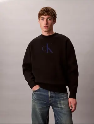 Calvin Klein Cotton Blend Monogram Relaxed Sweater - Black