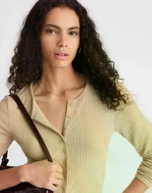 Madewell Textural Cutaway Crewneck Cardigan - Classic Camel
