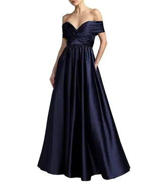 Mac Duggal Satin Off-the-shoulder Evening Ballgown - Midnight