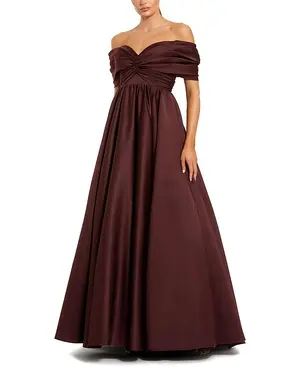 Mac Duggal Satin Off-the-shoulder Evening Ballgown - Wine
