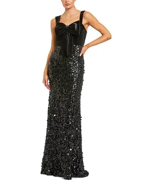 Mac Duggal Sequin Column Gown With Velvet Bow Detail - Black