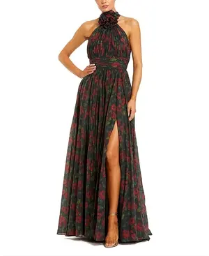 Mac Duggal Floral Chiffon Gown - Black Multi
