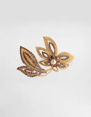 Dolce & Gabbana Flower Brooch With Rhinestones - Gold