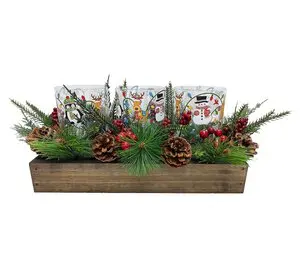 TEMP-TATIONS Holiday Hurricane Centerpiece With Greens - One-color
