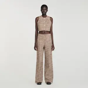 Sandro Decorative Tweed Wide Leg Trousers - Brown