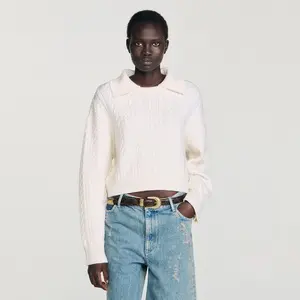 Sandro Cable-knit Sweater With Sailor Collar - Ecru