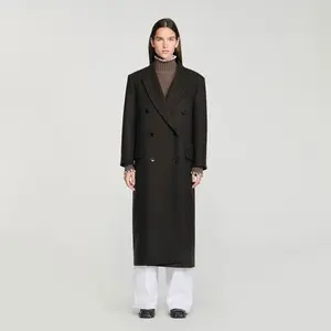 Sandro Long Oversized Wool Coat - Brown