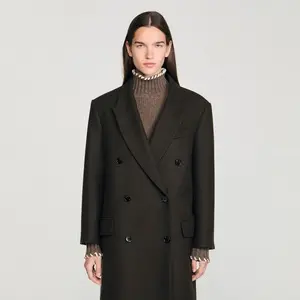 Sandro Long Oversized Wool Coat - Brown