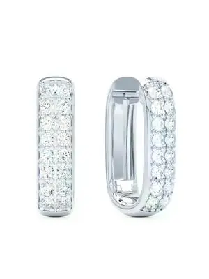 LOEV 14k White Gold Allday Elongated Diamond Huggie Earrings - Silver