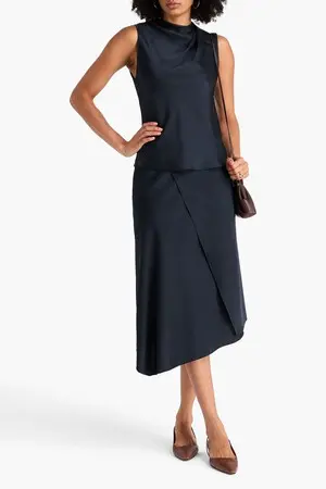 Vince Pleated Satin-crepe Top - Navy