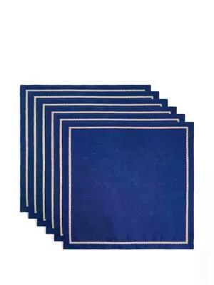 CATHERINE DENOUAL Rosely Embroidered-edge Linen Napkins - Blue