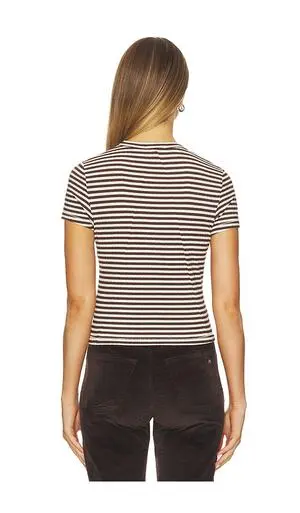 Rag & Bone Luca Stripe Rib Baby Tee - Ivory Brown Multi