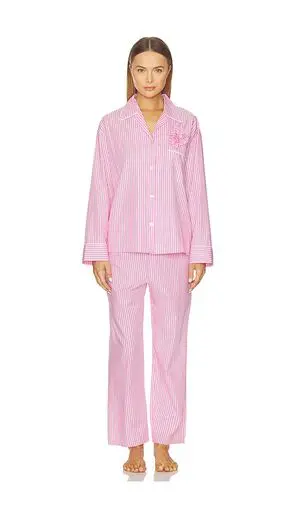 Sleeper The Rose Pajama Set In Pink - Pink & White