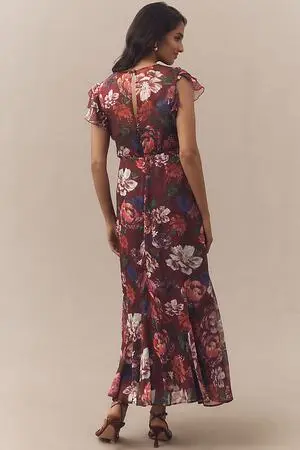Bhldn Flutter-sleeve Plunging Maxi Dress