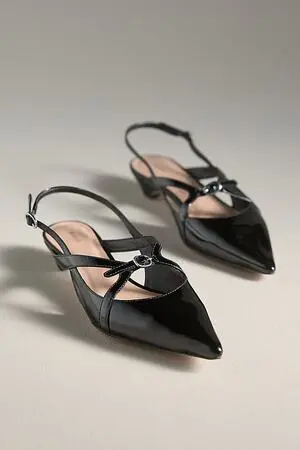 Maeve Buckled Slingback Kitten Heels - Black