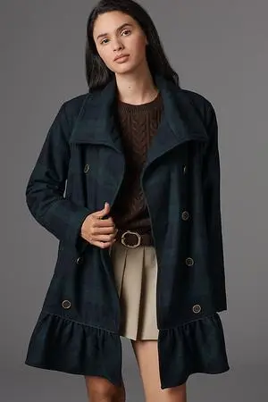 Anthropologie Flounce Hem Wool Blend Pea Coat
