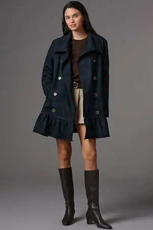 Anthropologie Flounce Hem Wool Blend Pea Coat