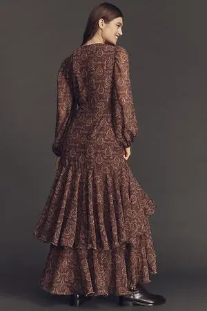 HUTCH Long-sleeve Ruffled Wrap Maxi Dress