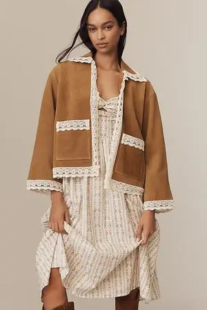 Anthropologie Suede Boxy Open-front Jacket