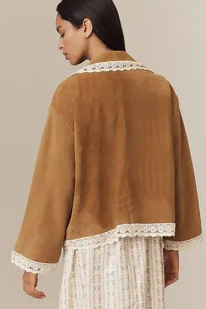 Anthropologie Suede Boxy Open-front Jacket