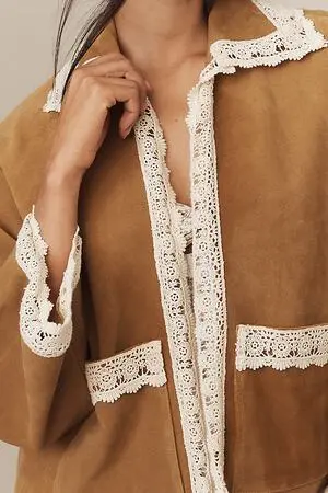 Anthropologie Suede Boxy Open-front Jacket