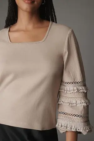 CONDITIONS APPLY Lace-trim Long-sleeve Top