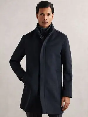 REISS Wool-blend Coat With Detachable Gilet Insert - Navy