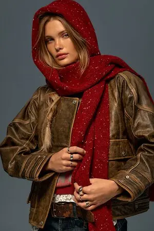 Free People Wrap Me Up Hooded Scarf - Red