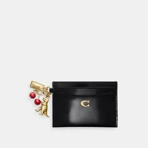 COACH® Essential Card Case In Spazzolato Leather With Charms - Brass/black