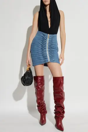 Balmain Pleated Denim Mini Skirt