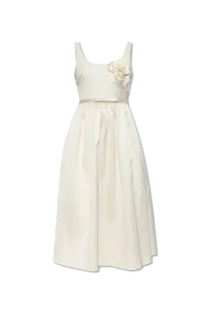 SELF-PORTRAIT Satin Midi Dress With Floral Detail - Cream